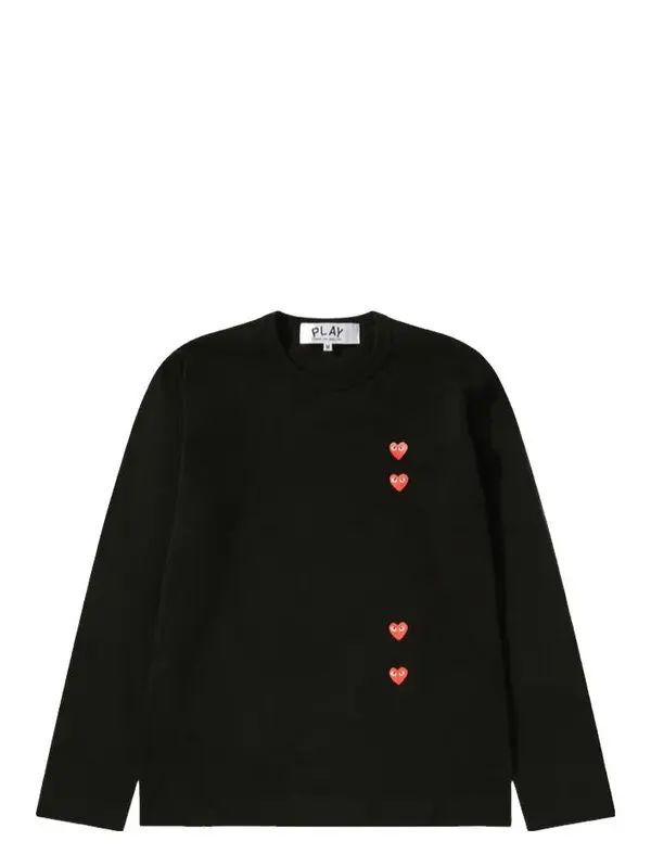 Play Comme Des Garcon Heart-print Long Sleeve Cotton T-shirt - Black