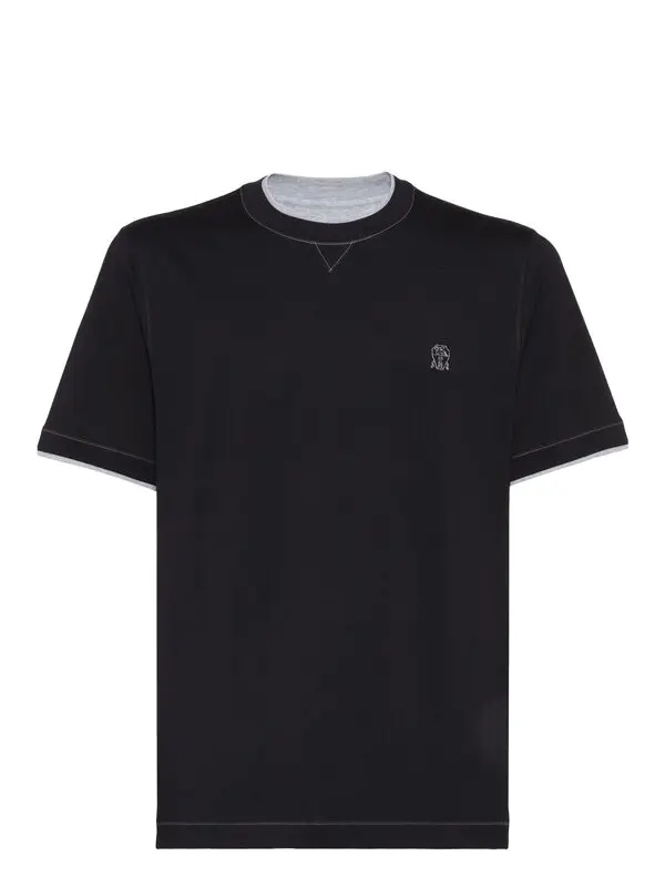 Brunello Cucinelli Logo Embroidered Layered T-shirt - Black