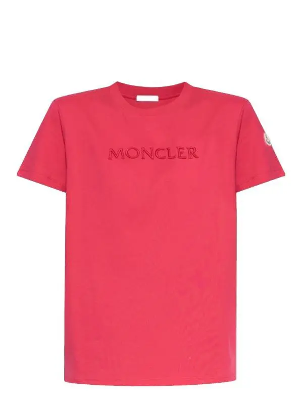 Moncler Logo Embroidered Crewneck T-shirt - Pink