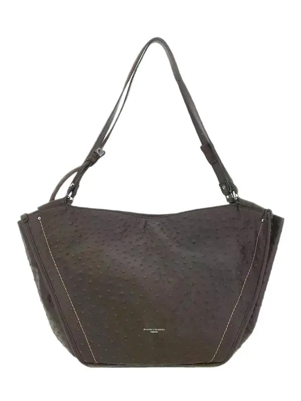 GIANNI CHIARINI Bloom Ostrich-effect Leather Shoulder Bag - Brown