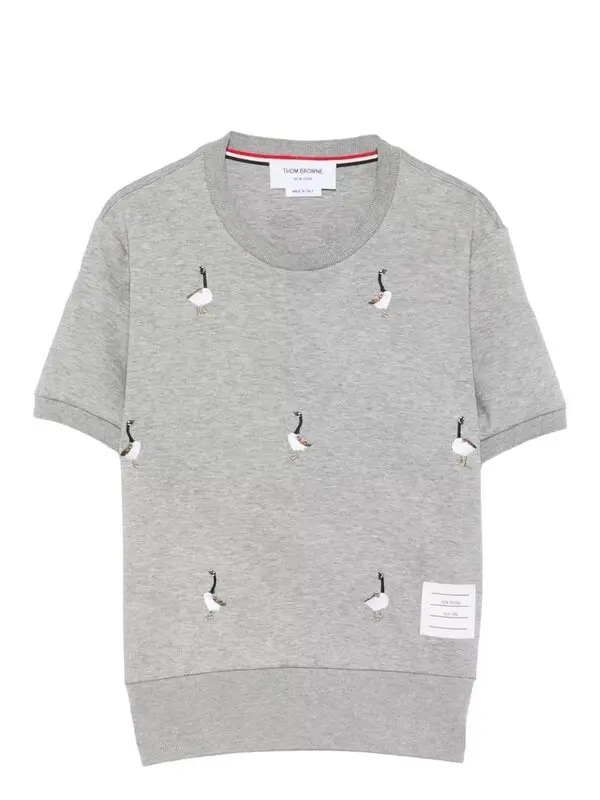 Thom Browne Embroidered Short-sleeve Sweater - Grey