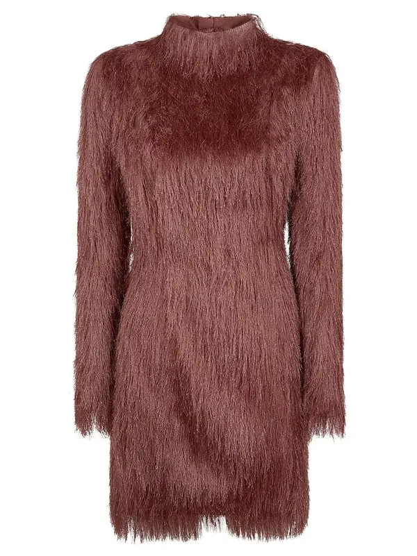 Balmain Long Sleeve Fringe Dress - Beige