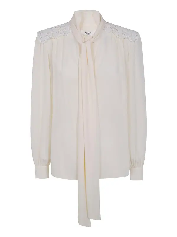 Chloé Silk Crepe De Chine V-neck Shirt - White
