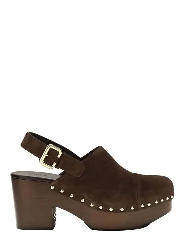 Chloé Jeanette" Clogs With Gold Studs - Brown