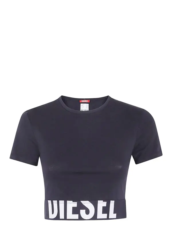 DIESEL® Cropped Cotton T-shirt With Logo Band - Black