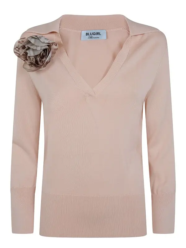 BLUGIRL Polo Shirt With Floral Detail - Pink