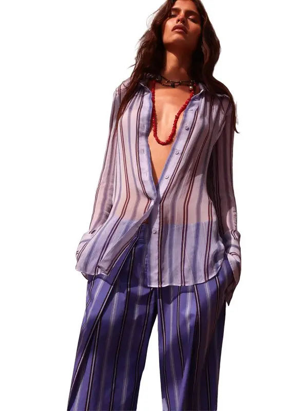 RAT & BOA Adah Striped Viscose Crinkle Chiffon Shirt - Purple