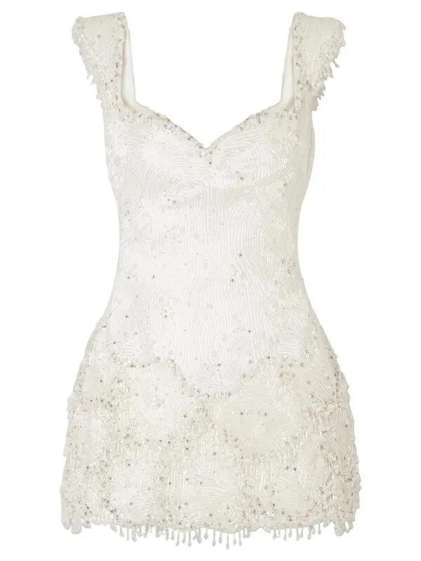 CLIO PEPPIATT Embellished Scalloped Mini Dress - Neutrals