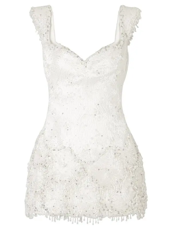 CLIO PEPPIATT Embellished Scalloped Mini Dress - White