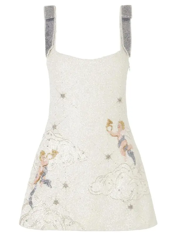 CLIO PEPPIATT Cupid Embellished Tulle Mini Dress - Neutrals