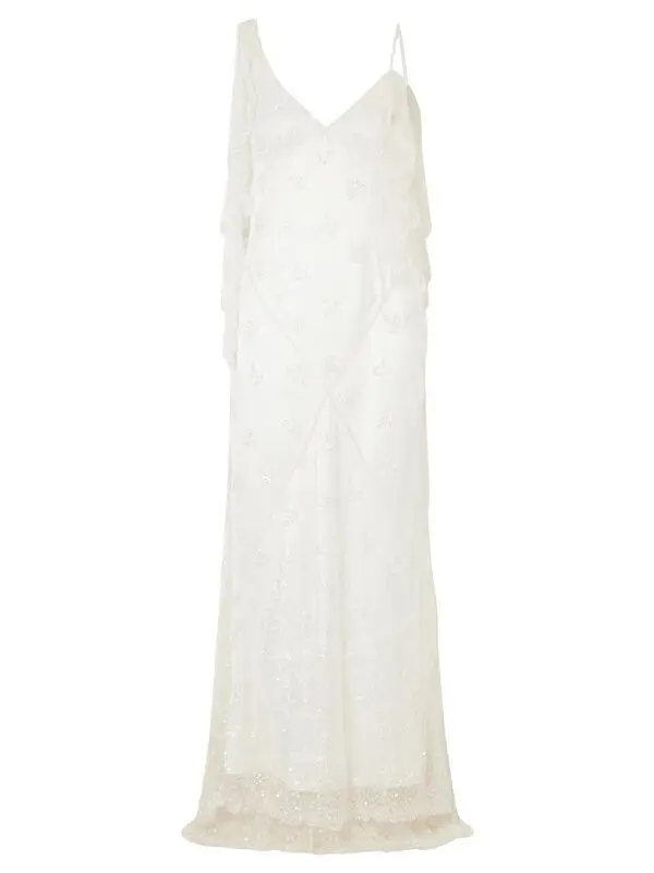 CLIO PEPPIATT Freya Embellished Draped Tulle Gown - Neutrals