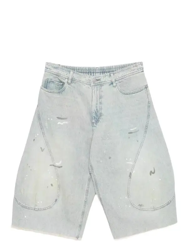 CROQUIS Distressed Paint-splatter Denim Shorts - Blue