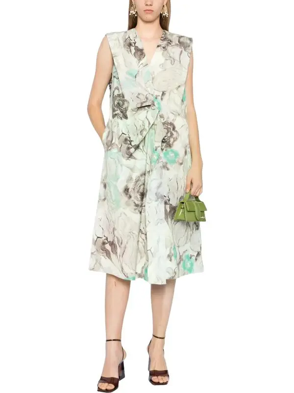 JNBY Floral Print Oversized V-neck Dress - Green