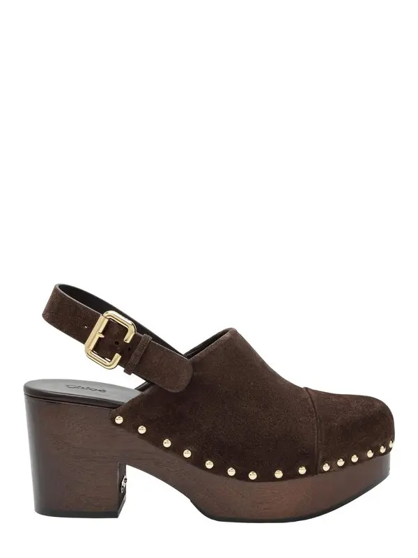 Chloé Suede Calfskin Wedge Clogs With Stud Detailing - Brown