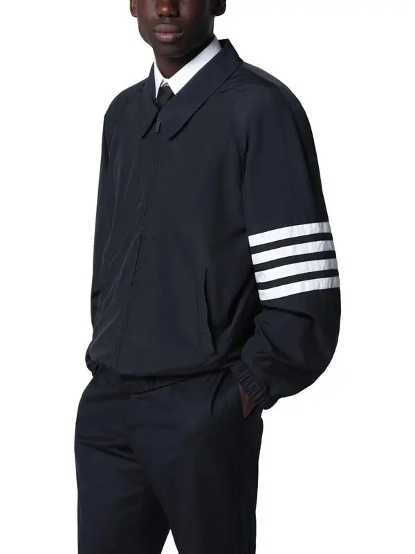 Thom Browne Navy Zip-up Jacket With Four Stripes - Blue