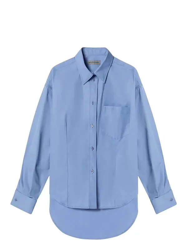 Balenciaga Classic Cotton Shirt With Logo Detail - Blue