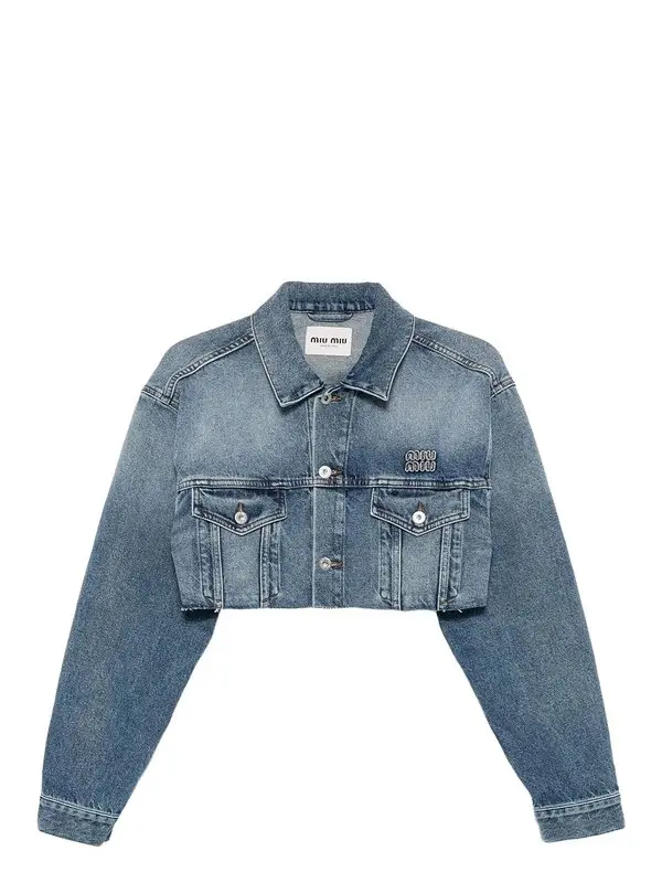 Miu Miu Washed Denim Cropped Jacket - Blue