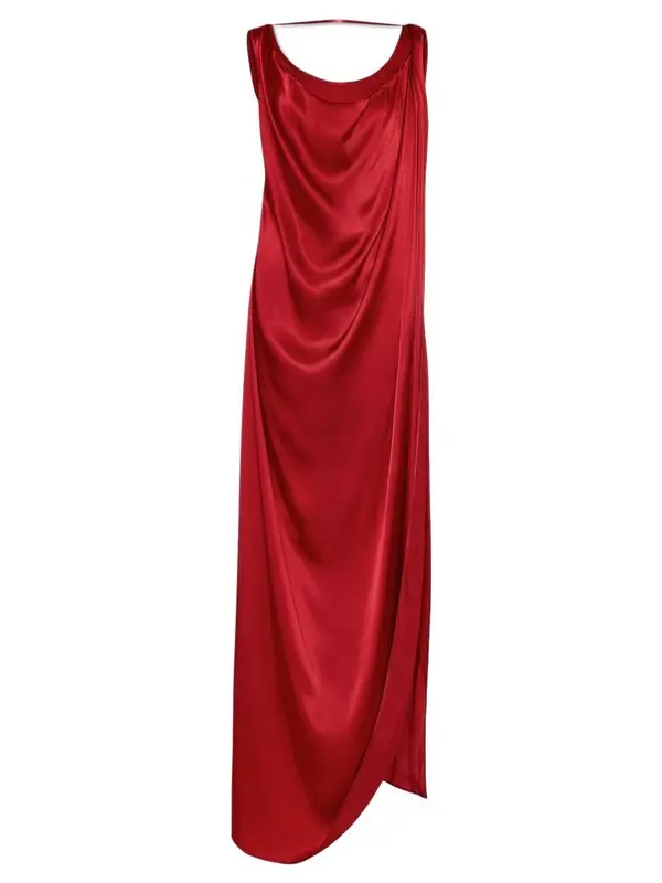 MAISON MARGIELA Satin Maxi Dress With Asymmetrical Strap And Slit - Red