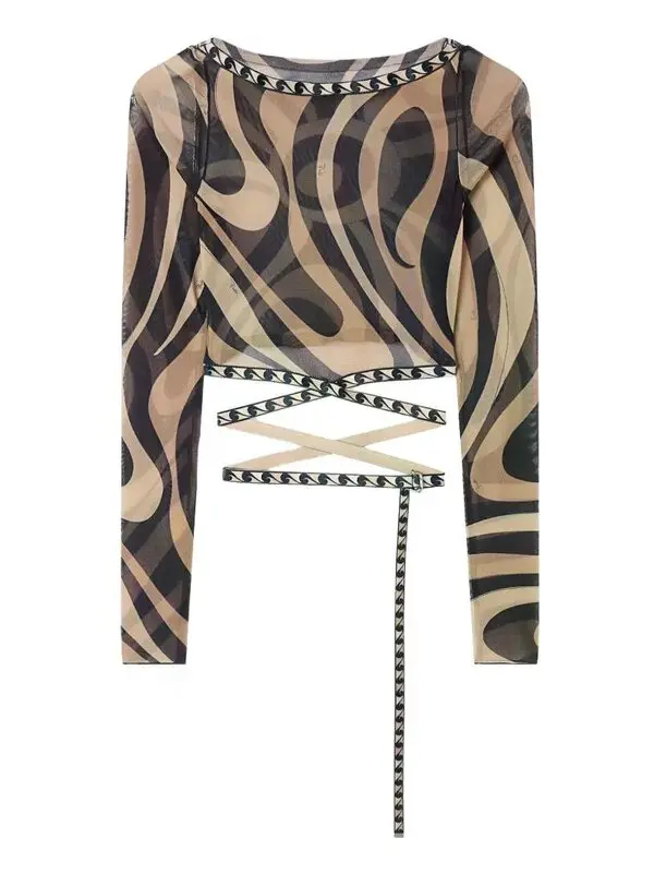 Emilio Pucci Marmo Print Tulle Crop Top - Neutrals