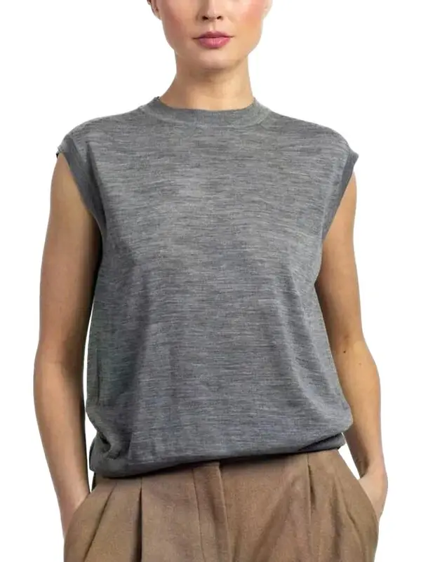Another Tomorrow Ribbed Sleeveless Crew Neck Top - Grey