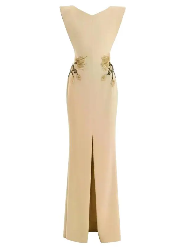 GEMY MAALOUF Embroidered V-neck Dress - Neutrals