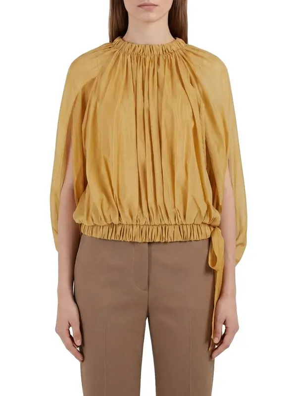 SEMICOUTURE Cotton Muslin Blouse With Long Sleeves And Dropped Shoulders - Yellow
