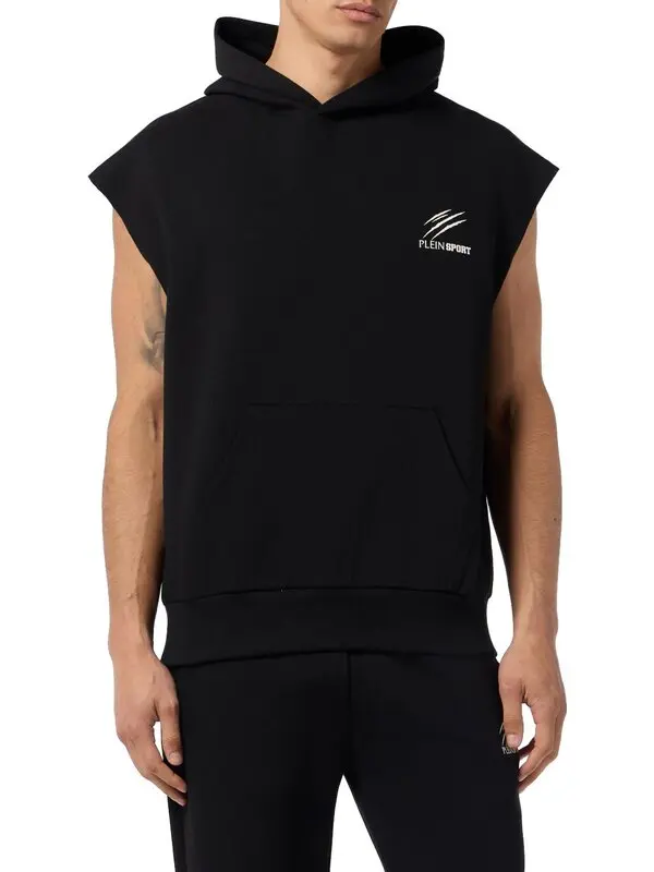PLEIN SPORT Sleeveless Hooded Sweatshirt - Black