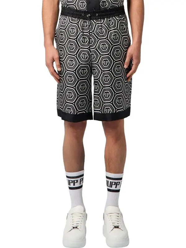 Philipp Plein Monogram Silk Shorts - Black