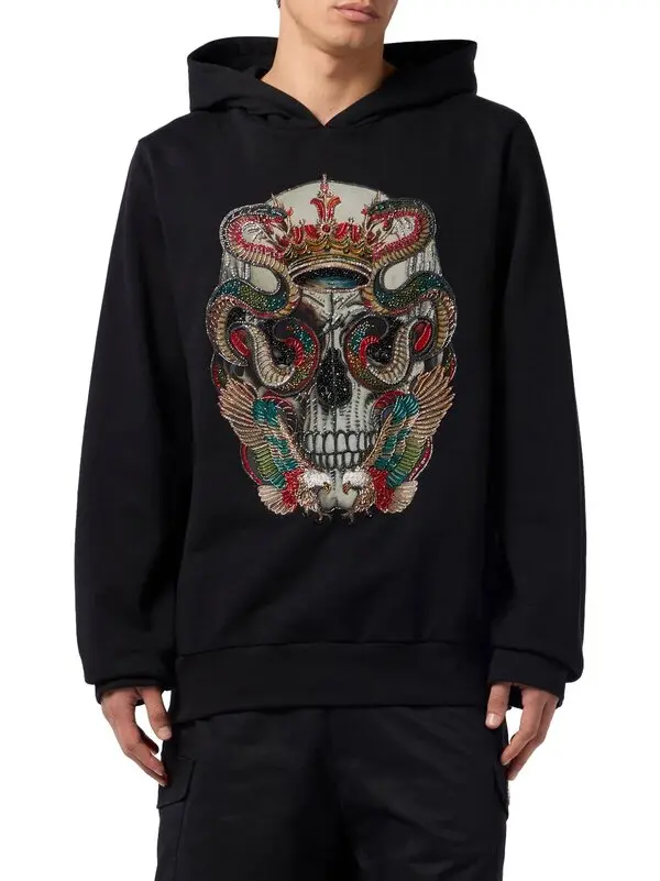 Philipp Plein Embellished Skull Hoodie - Black