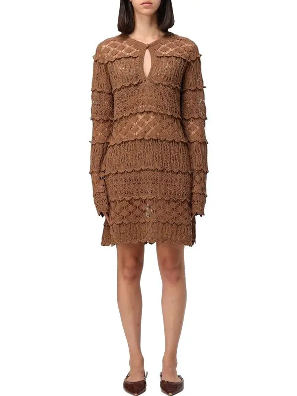 SEMICOUTURE Crochet Lace Dress - Beige
