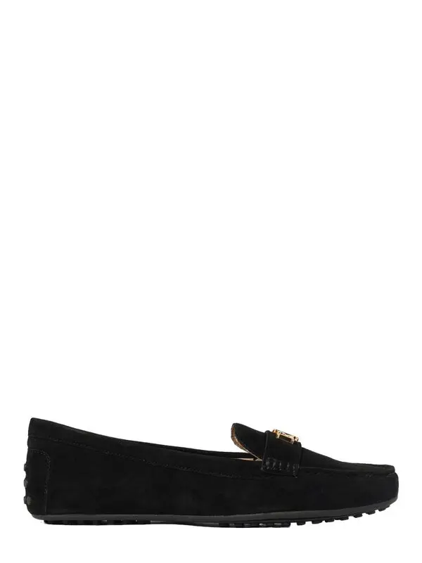 Ralph Lauren Suede Loafers With Metallic Monogram - Black