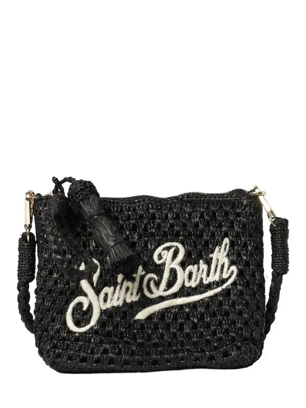 MC2 SAINT BARTH Mini Crochet Raffia Bag With Tassels - Black