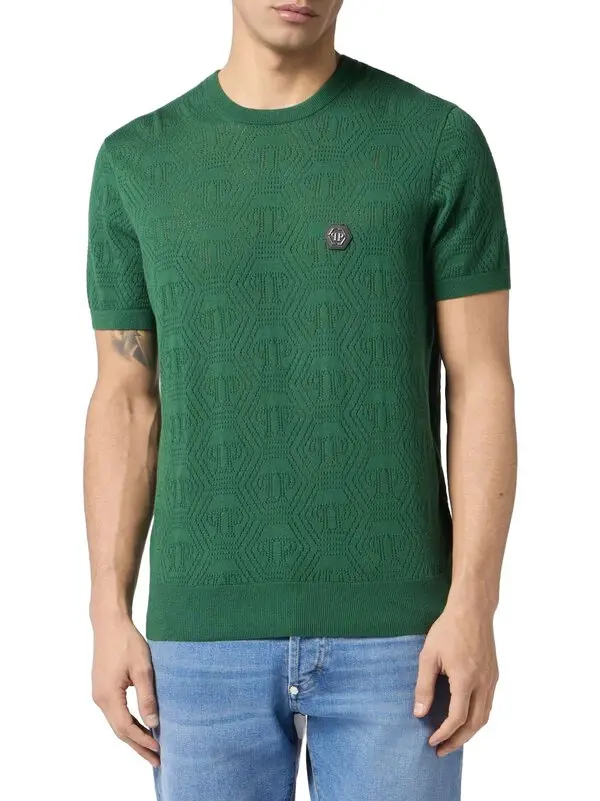 Philipp Plein Cotton Jumper With Perforated Monogram - Green