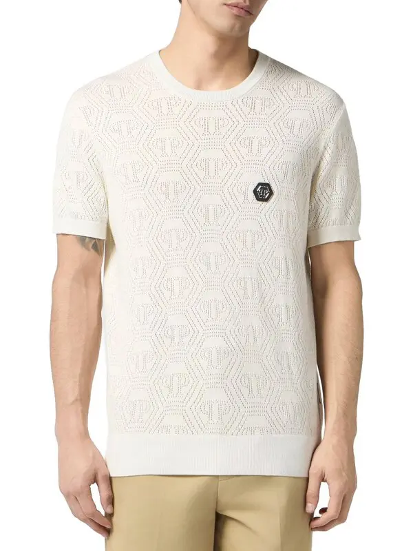 Philipp Plein Cotton Jumper With Perforated Monogram - White