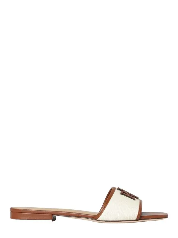 Ralph Lauren Everley" Mule Sandals In Canvas And Leather - Beige