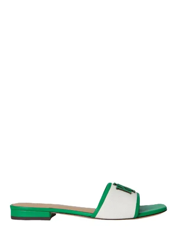 Ralph Lauren Everley" Mule Sandals In Canvas And Leather - Green