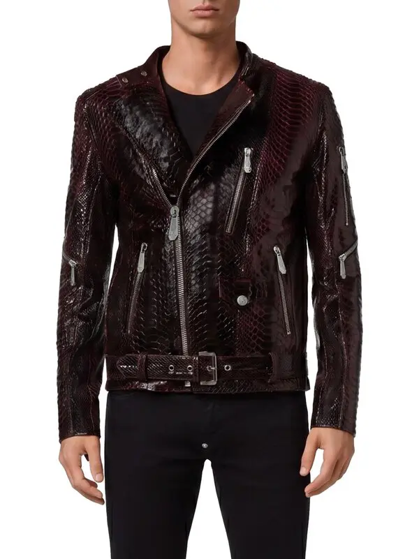 Philipp Plein Leather Biker Jacket - Red