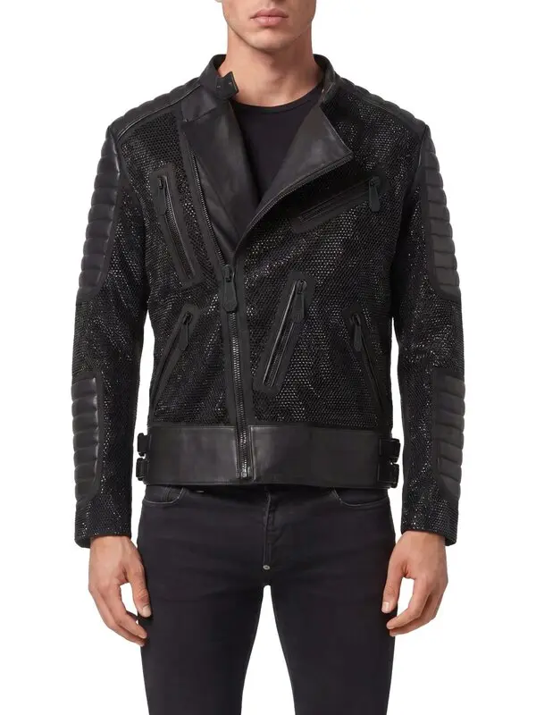 Philipp Plein Embellished Leather Jacket - Black