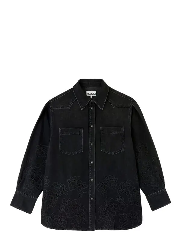 GANNI Broderie Anglaise Denim Shirt - Black