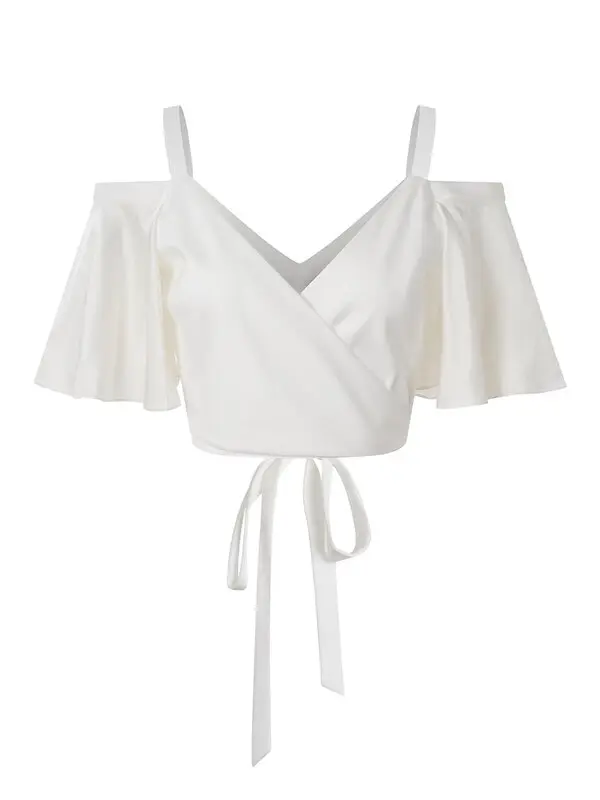 EMMA WALLACE Bay Cropped Wrap Top With Silk Sleeves - Green