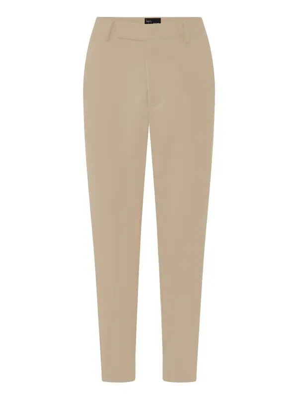 Layo G Caramel Tan Stretch Crepe Cropped Dress Pants - Brown