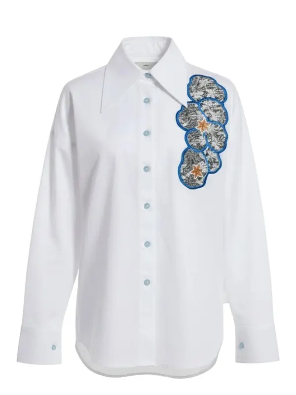 UP-FUSE Embroidered Asymmetrical Shirt - White/blue