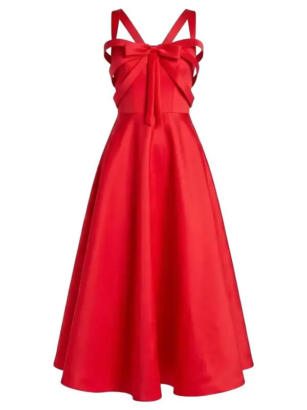 Mac Duggal Sleeveless A-line Midi Dress With Bow Detail - Red
