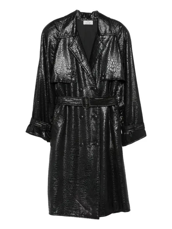 Valentino Garavani 1980s Snake-effect Belted Coat - Black
