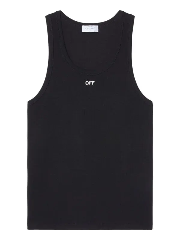 Off-White Ribbed Tank Top - Black