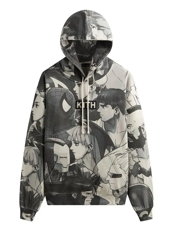Kith X Marvel Vs. Capcom Fighter All-over Printed Vintage Nelson Hoodie - Grey