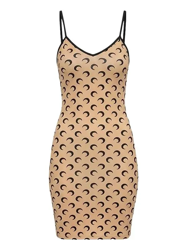 MARINE SERRE Moon Print Jersey Mini Dress - Tan