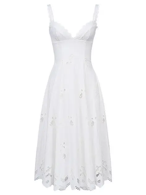 House Of Cb Tatiana V-neck Cotton Broderie Anglaise Midi Dress - White