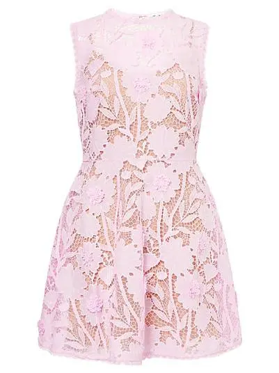 SELF-PORTRAIT Embroidered Floral Lace Mini Dress - Pink