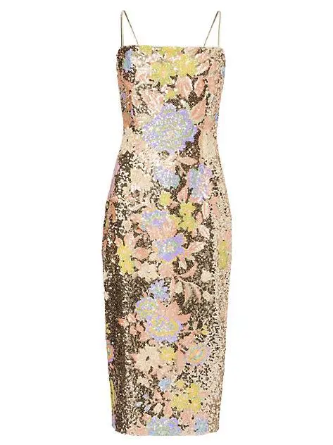 NADINE MERABI Paloma Floral Sequined Midi Dress - Metallic